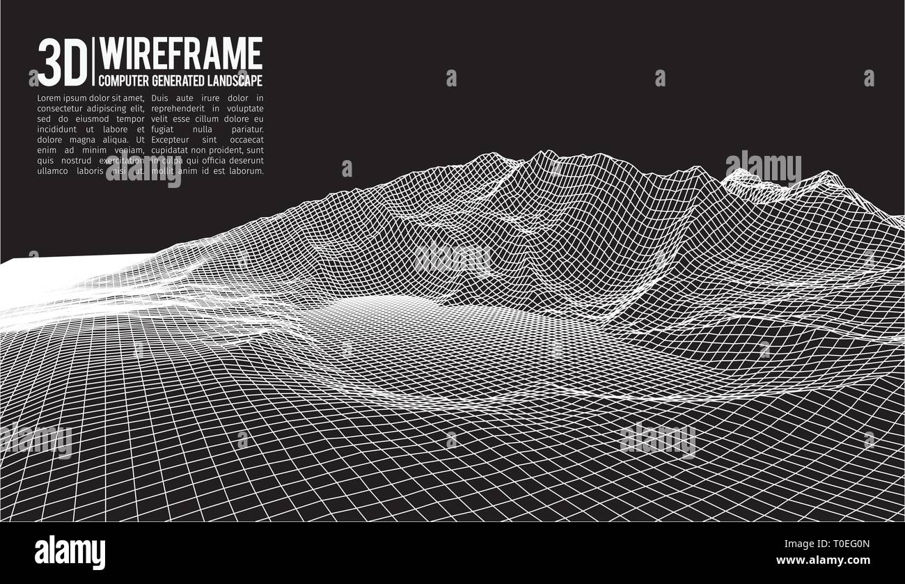 Abstract vector landscape background. Cyberspace landscape grid. 3d ...