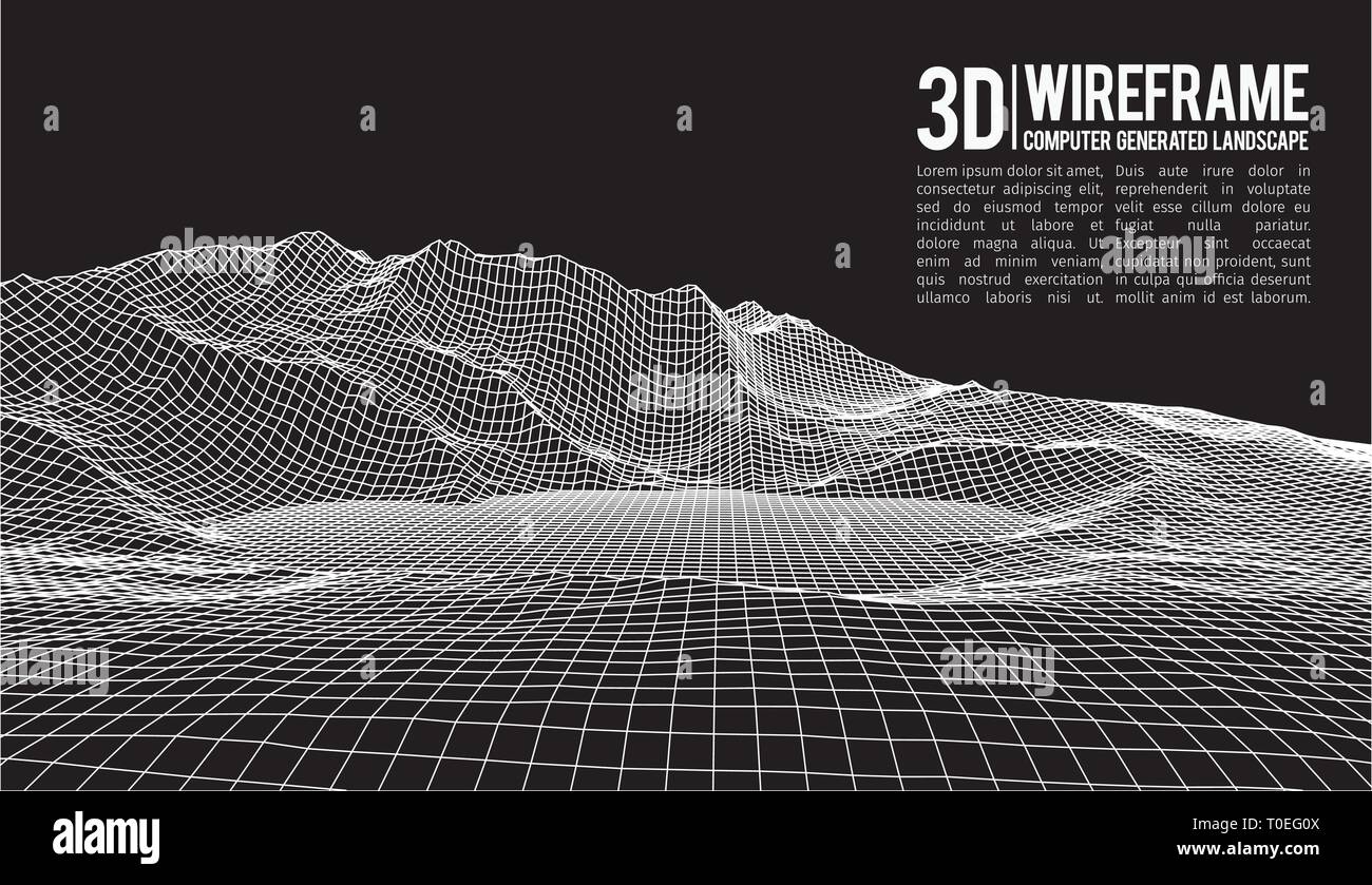 Abstract vector landscape background. Cyberspace landscape grid. 3d ...