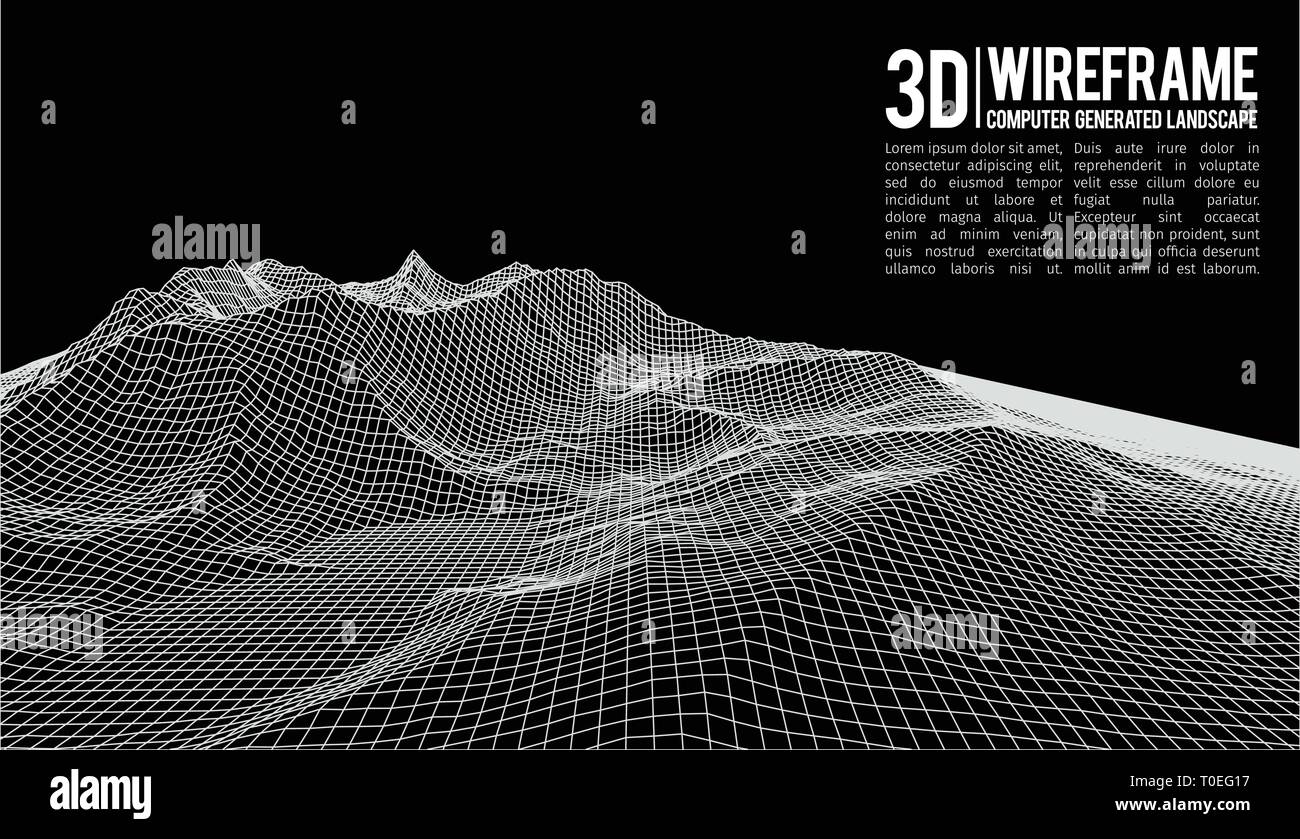 Abstract vector landscape background. Cyberspace landscape grid. 3d ...