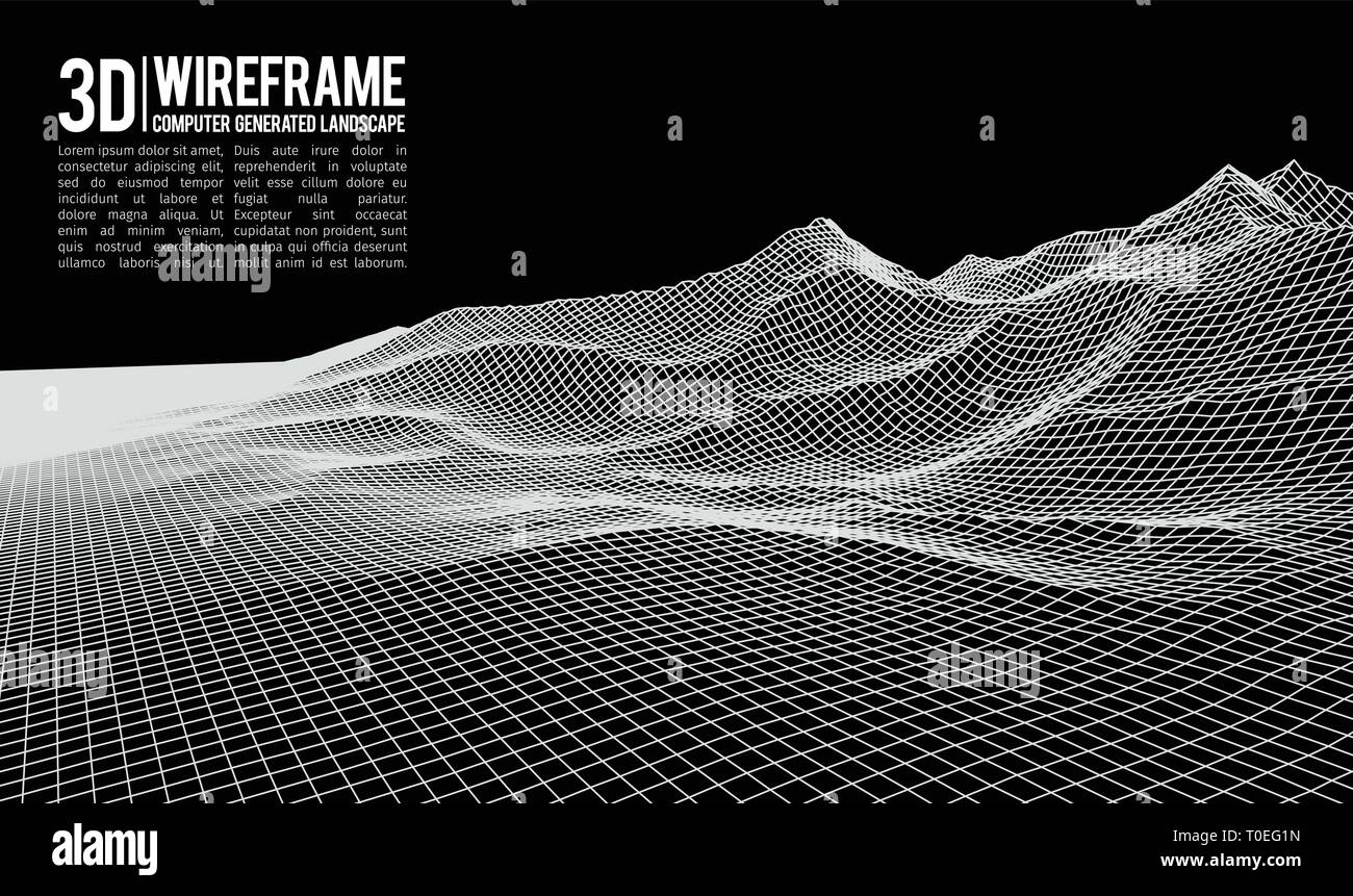 Abstract vector landscape background. Cyberspace landscape grid. 3d ...