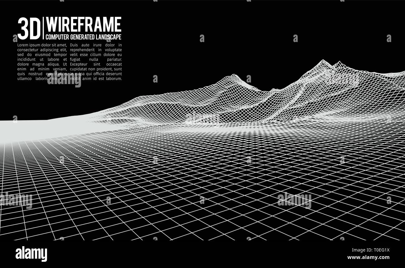 Abstract vector landscape background. Cyberspace landscape grid. 3d ...