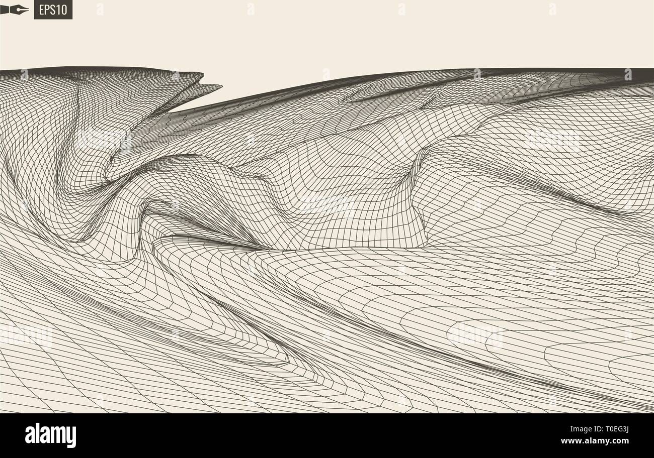 Abstract vector landscape background. Cyberspace grid. 3d technology ...