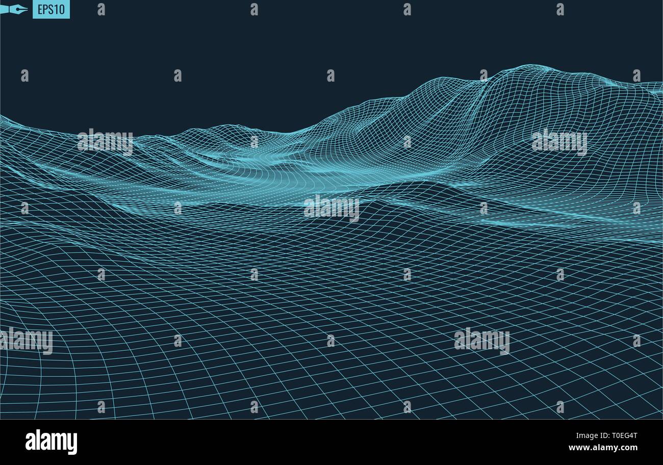 Abstract vector landscape background. Cyberspace grid. 3d technology ...