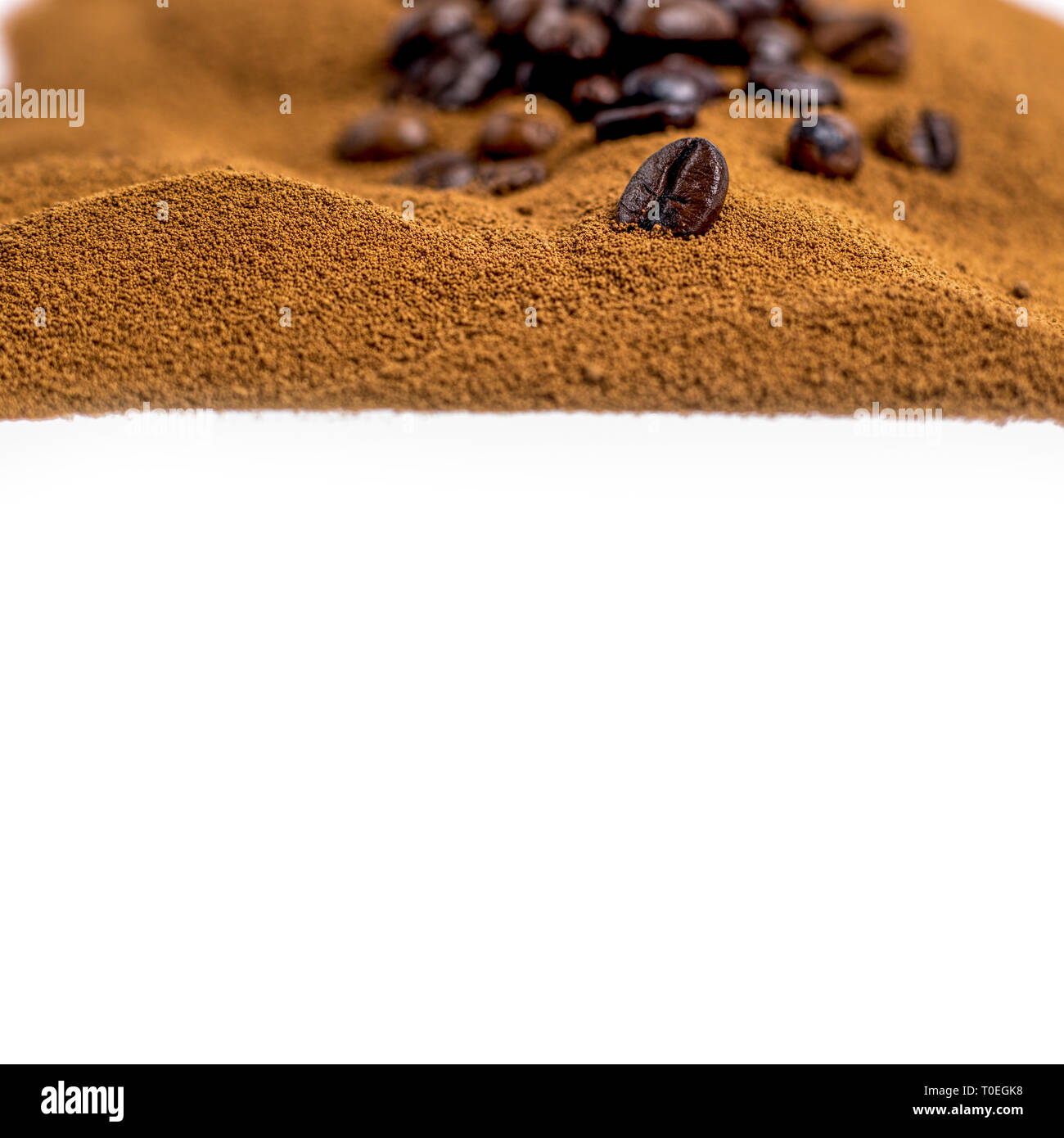 instant coffee with coffee beans isolated on white background with copy ...