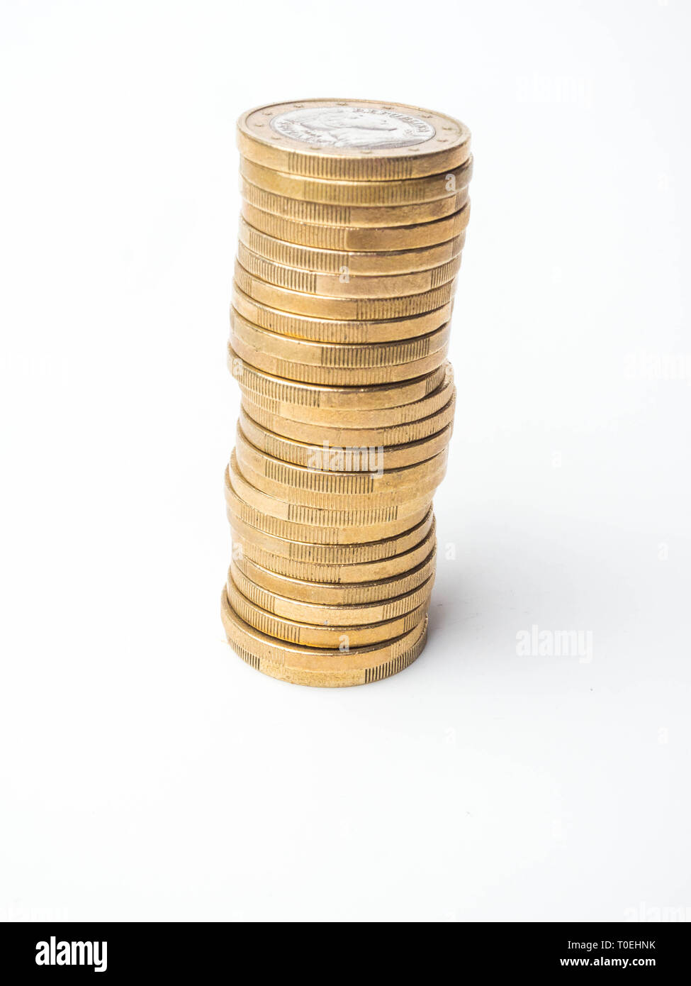 tower of coins isolated on white Stock Photo - Alamy