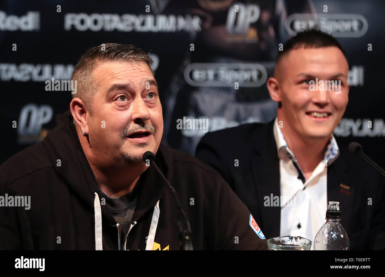 Trainer Sean O'Hagan (left) and Josh Warrington during the press ...