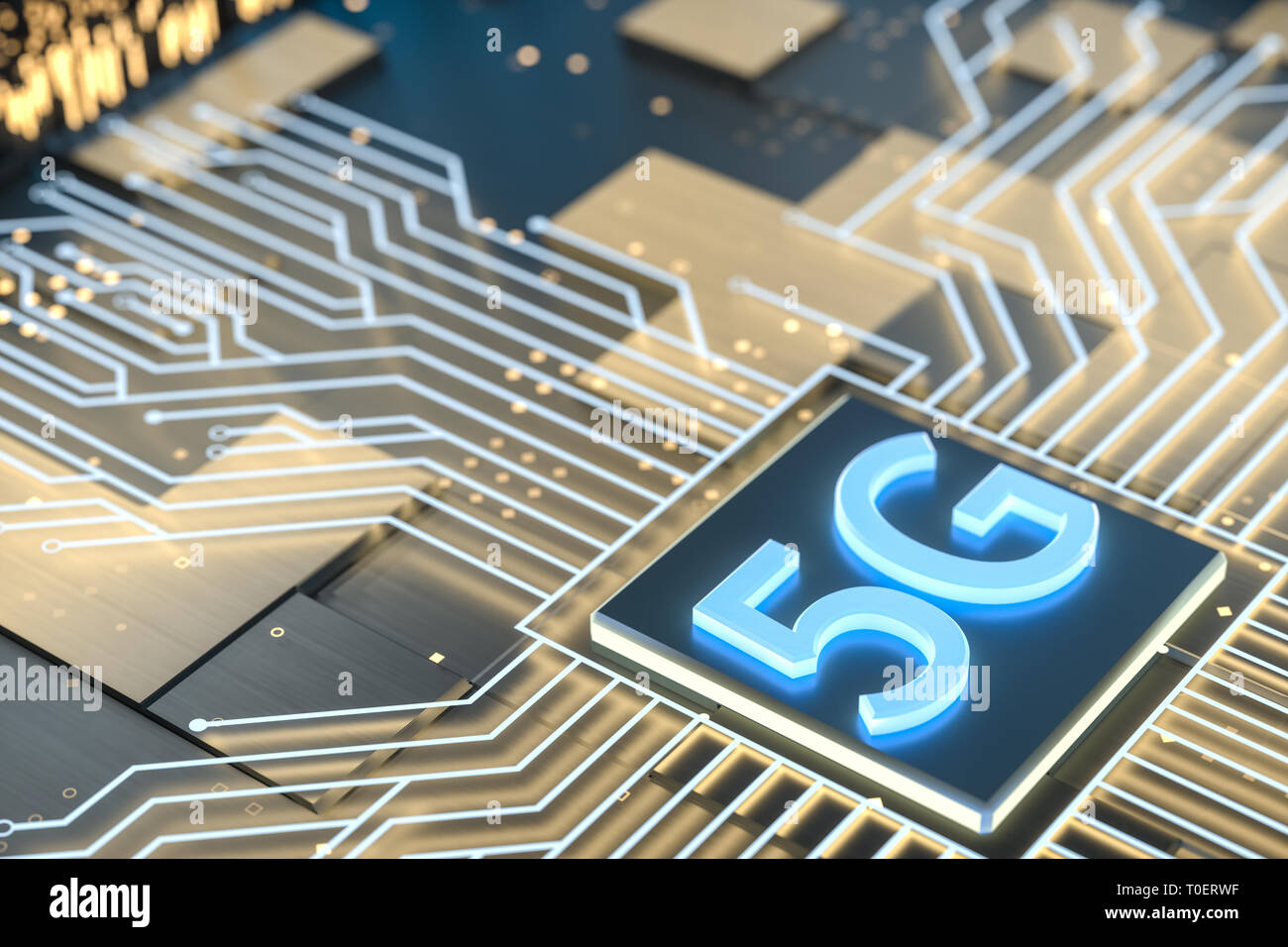 3d rendering, 5g font and circuit background, computer digital image ...