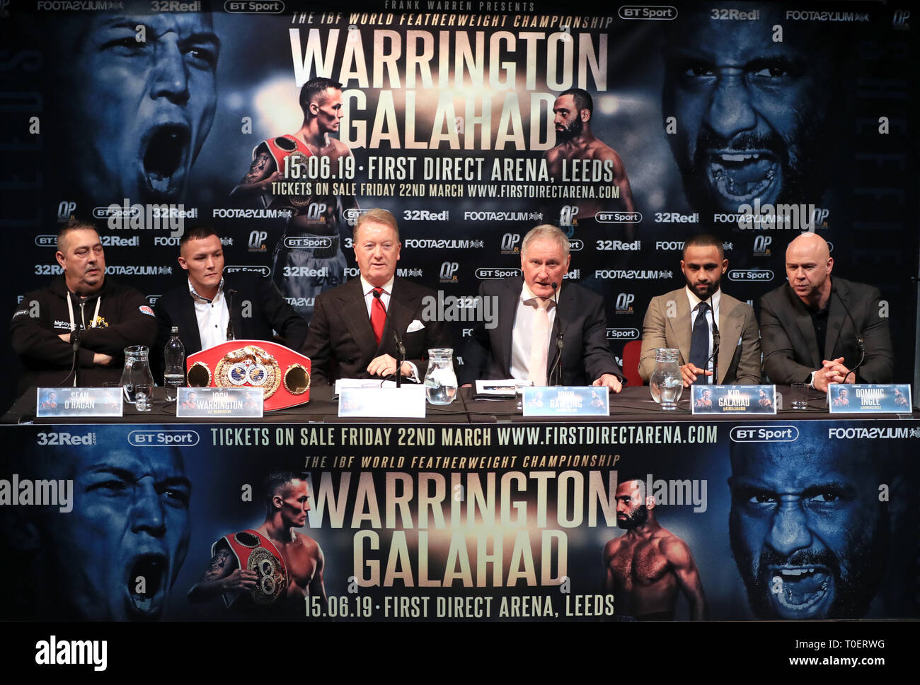 (left-right) Trainer Sean O'Hagan, Josh Warrington, Promoter Frank ...