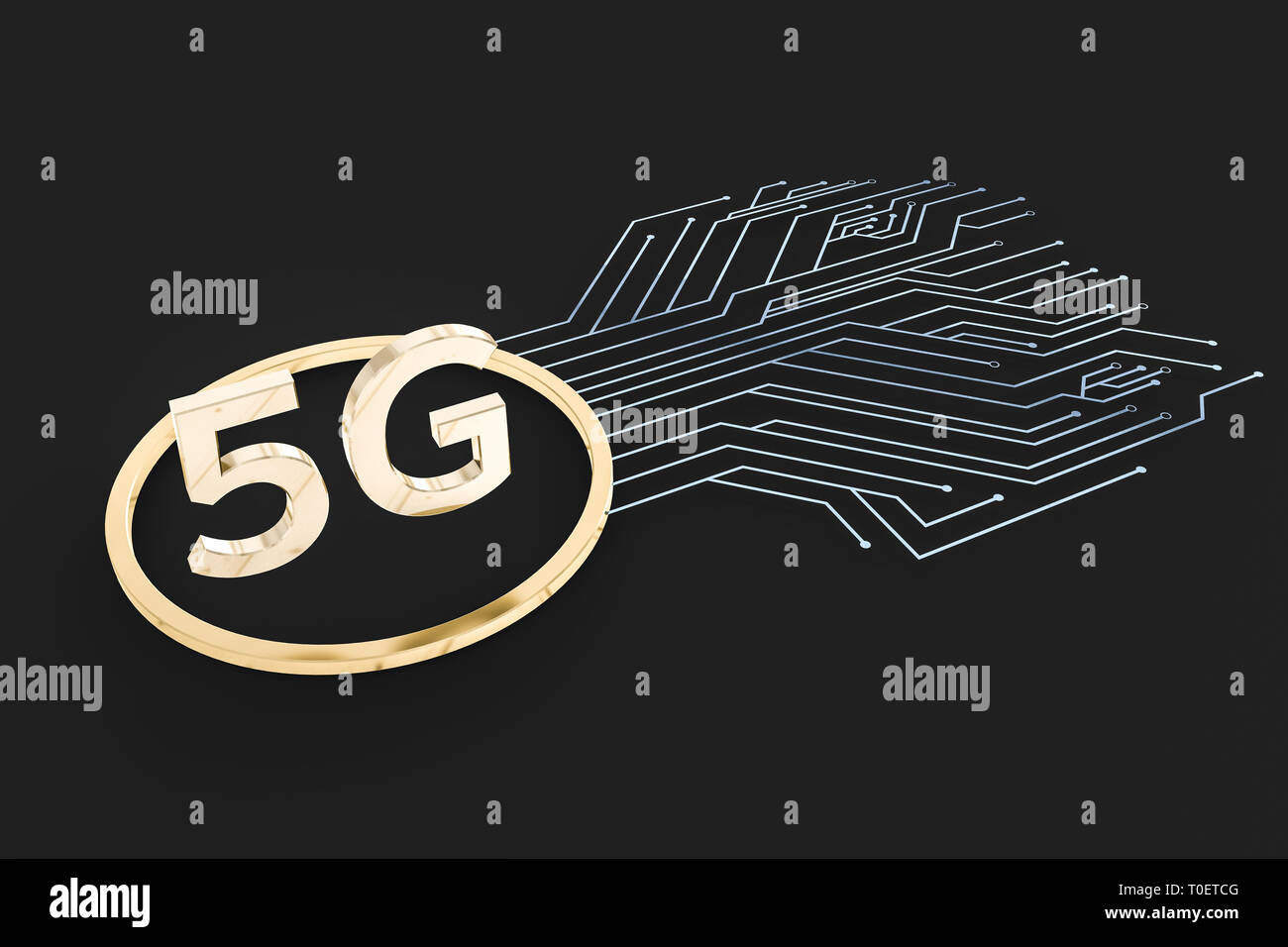 3d rendering, 5g font and circuit background, computer digital image ...