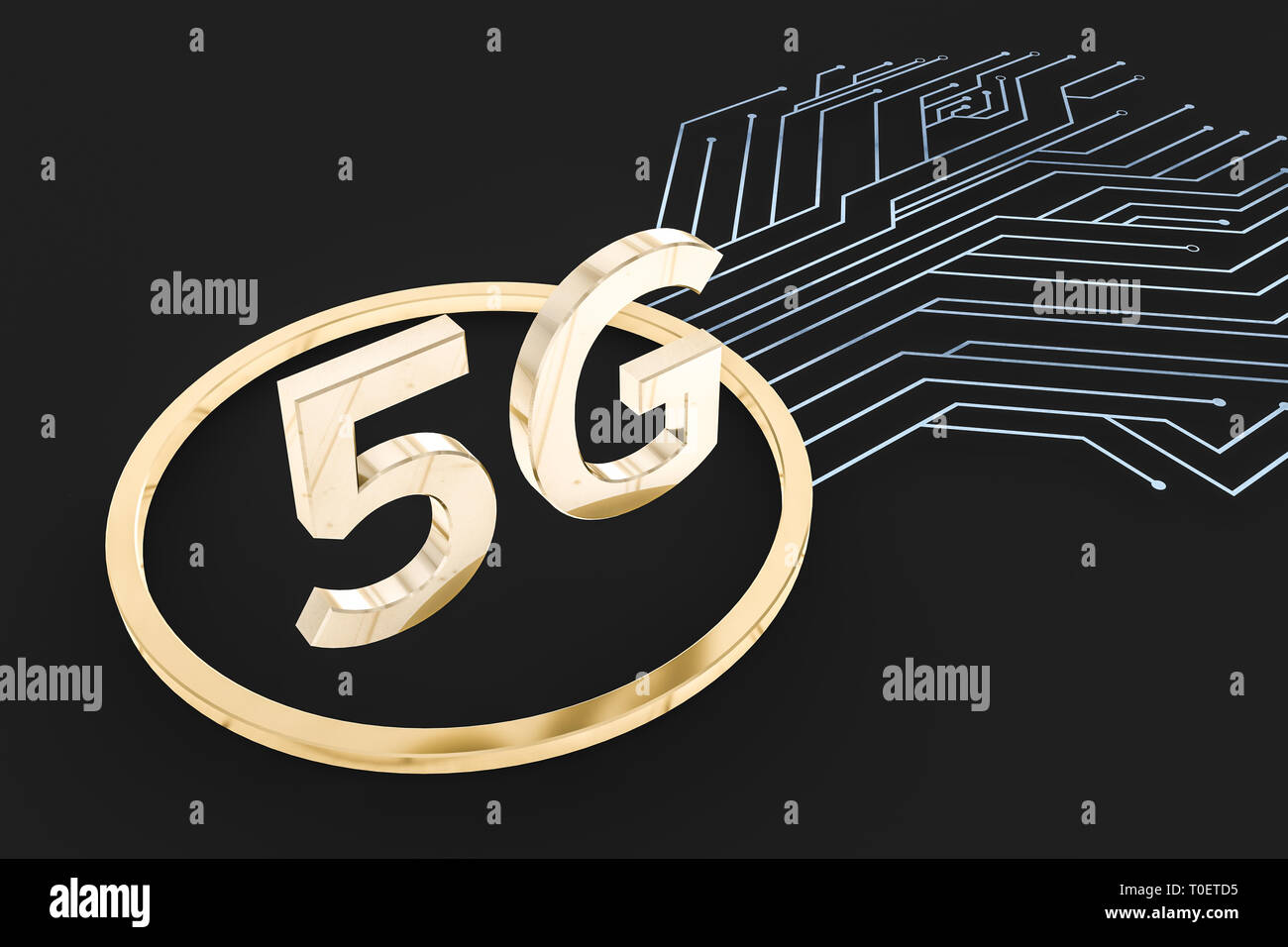 3d rendering, 5g font and circuit background, computer digital image ...