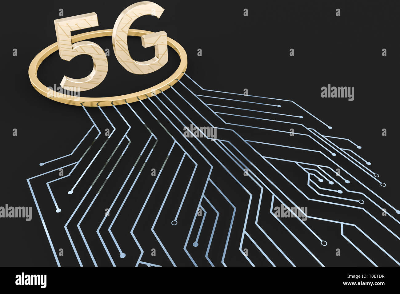 3d rendering, 5g font and circuit background, computer digital image ...