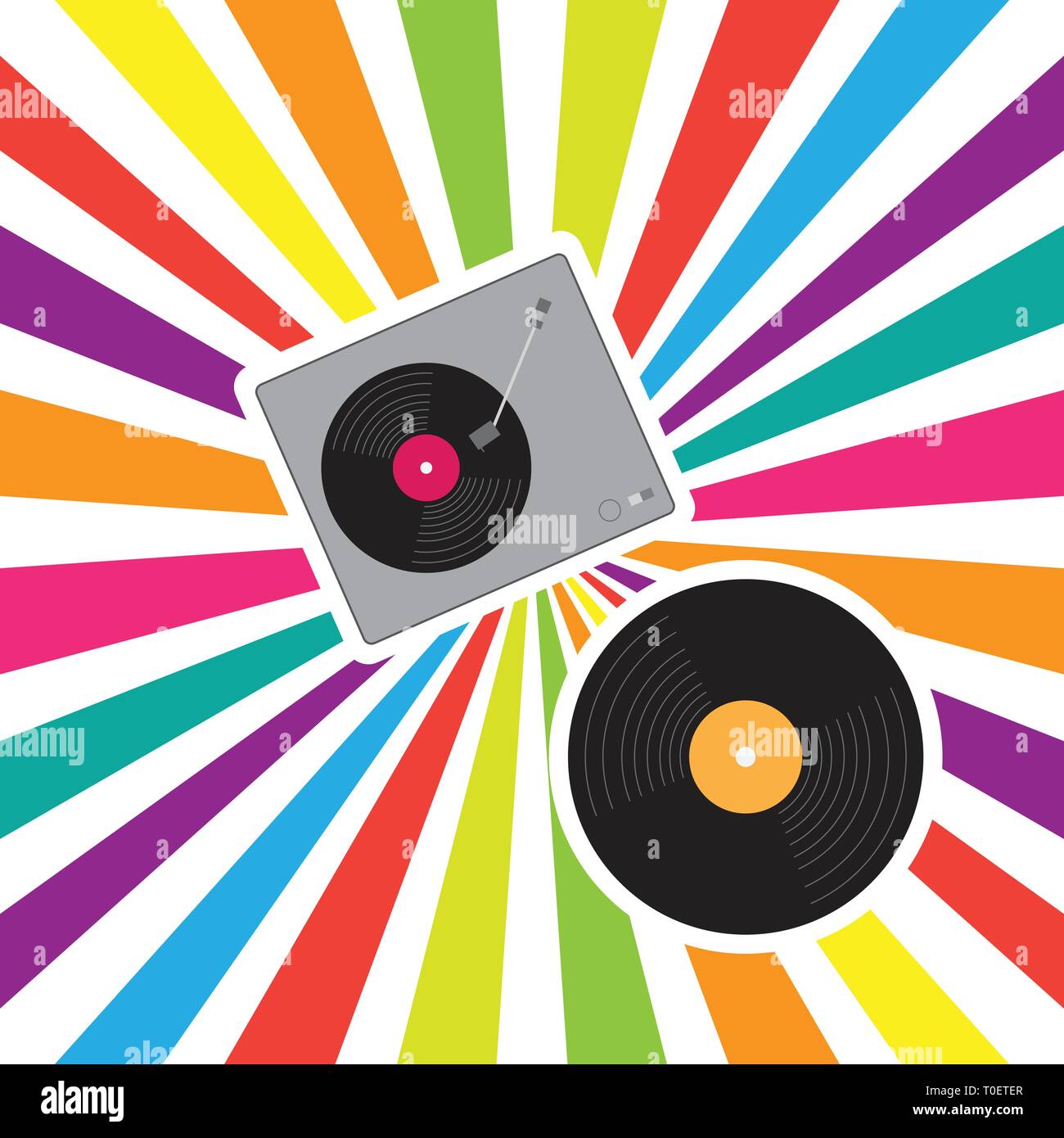 Vintage vinyl record player on colorful stripe background Stock Vector ...