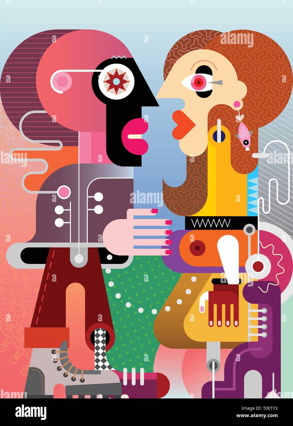 A man and a beautiful woman contemporary fine art vector illustration ...