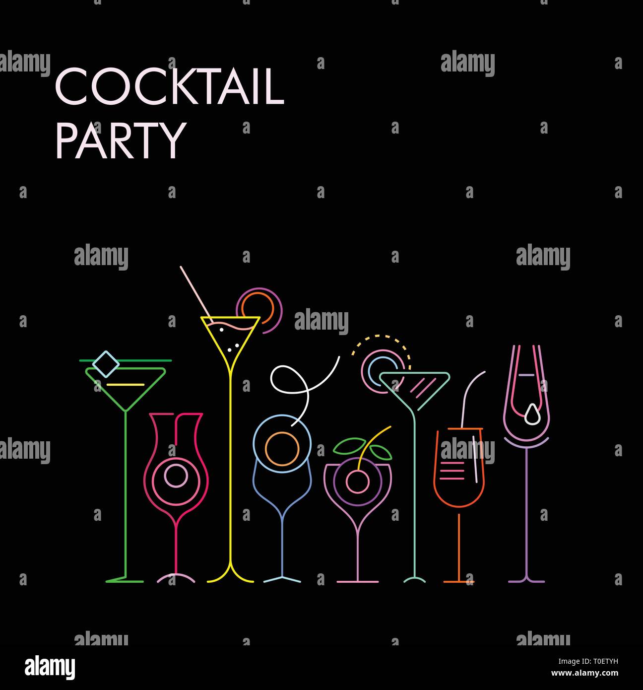 Neon colors isolated on a black background Cocktail Party vector ...