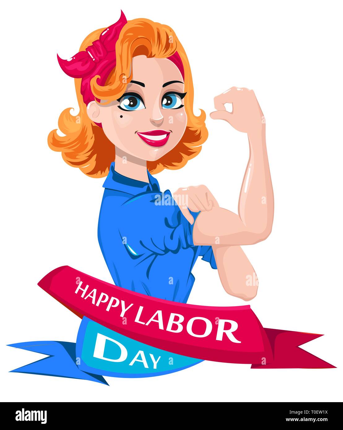 Labor Day greeting card. Pop art with strong woman. Symbol of American ...