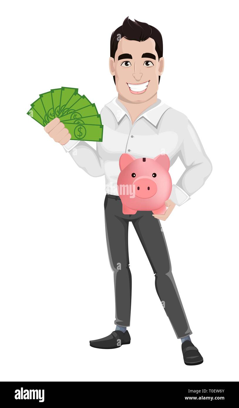 Young happy smiling business man. Muscular handsome businessman holding ...