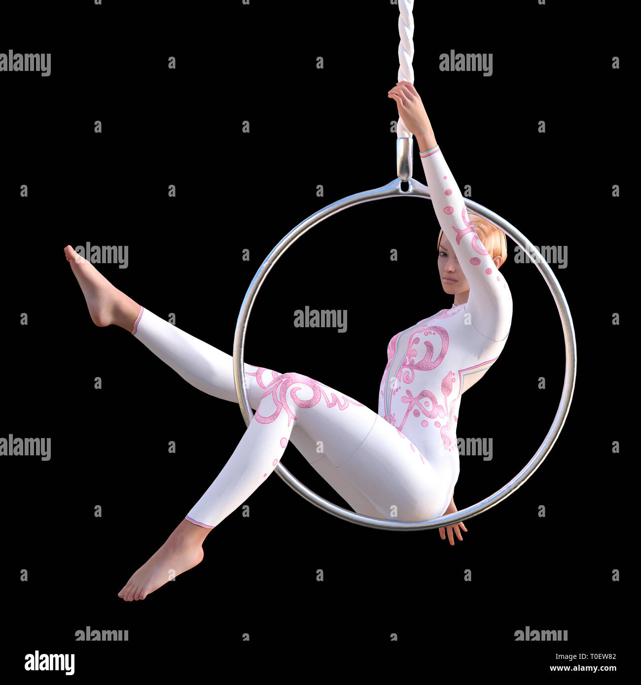 3D rendering of a female circus performer isolated on black background ...