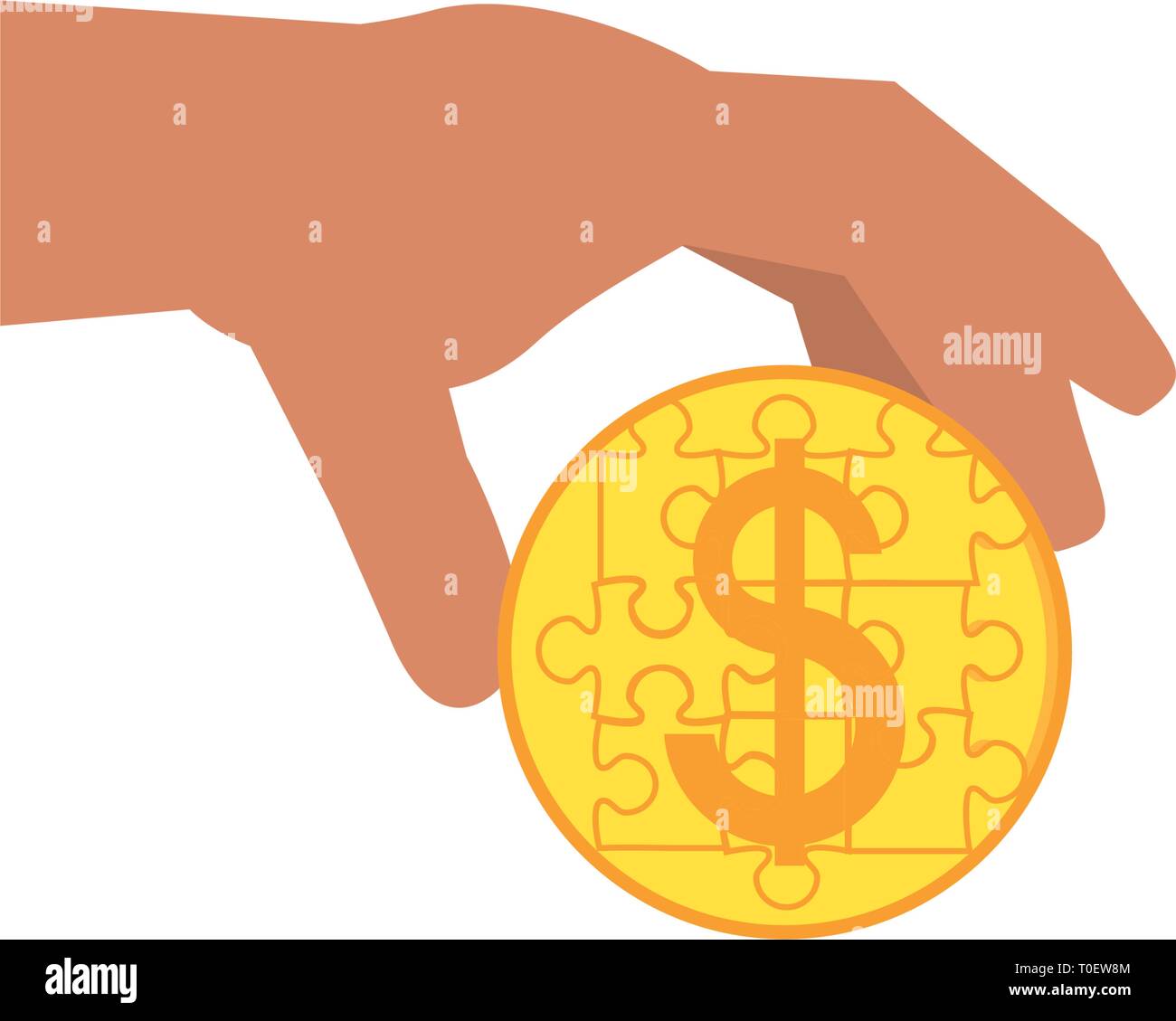 hand with puzzle pieces in shape coin vector illustration design Stock ...