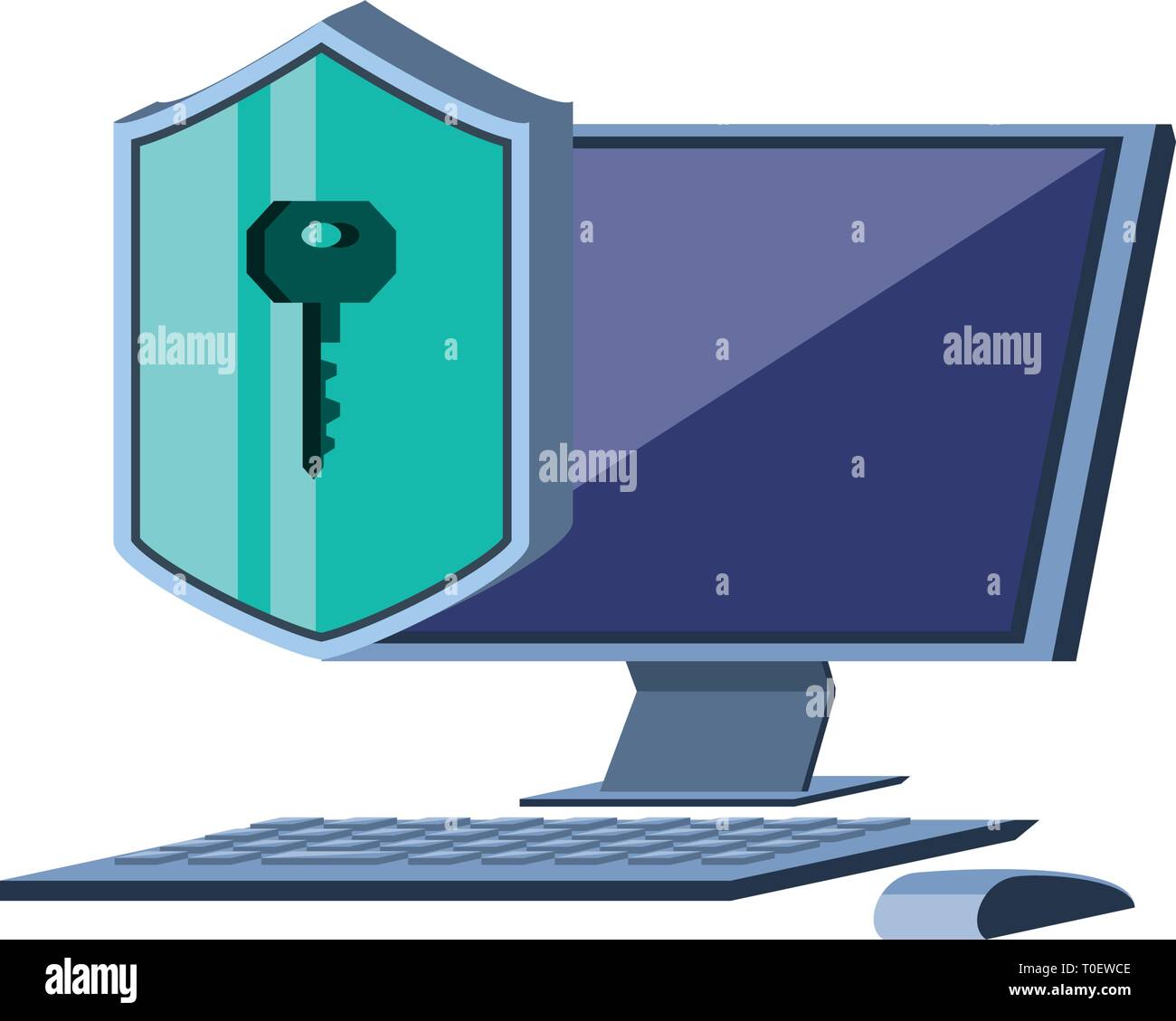 desktop computer with shield secure vector illustration design Stock ...