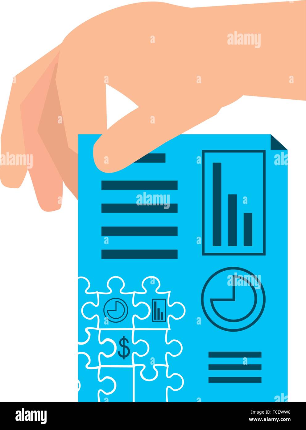hand with puzzle pieces in shape document statistic vector illustration ...