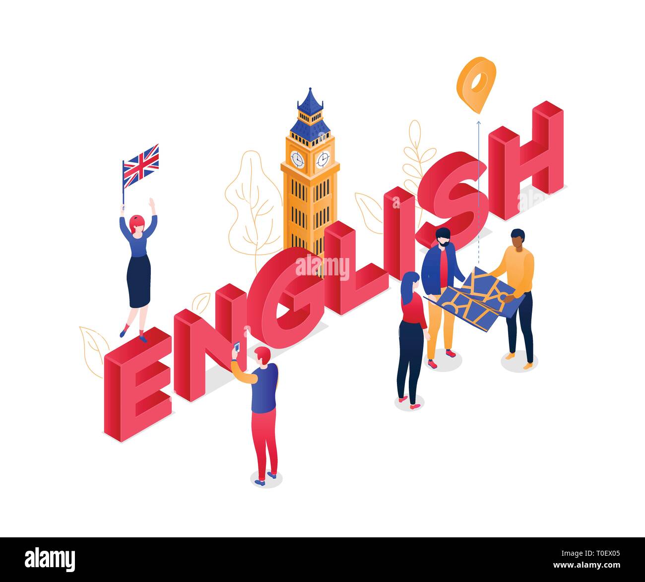English language - modern colorful isometric vector illustration Stock ...