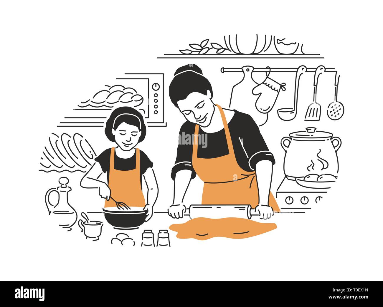 Mother and daughter cooking - modern vector illustration Stock Vector ...