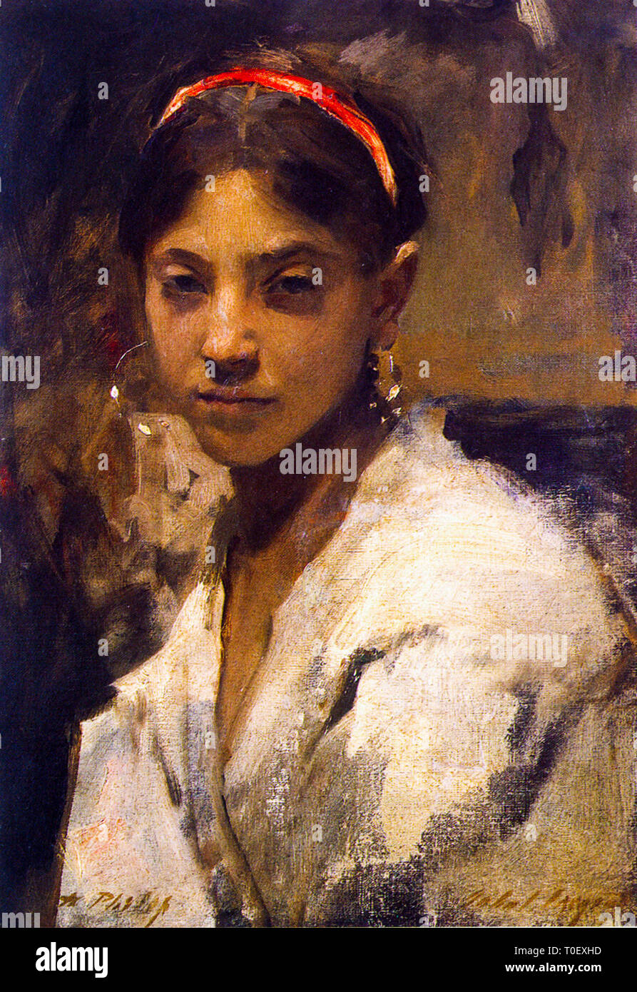 John Singer Sargent, Head of a Capri Girl, portrait 1878 Stock Photo ...
