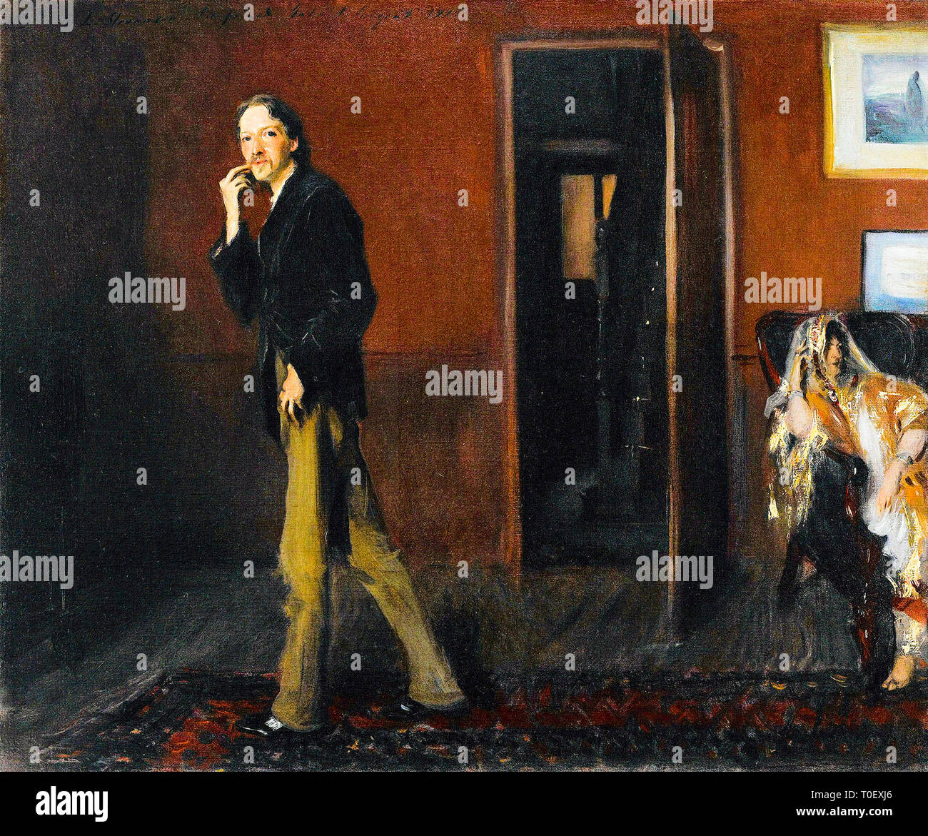 Robert Louis Stevenson and His Wife, portrait painting in oil on canvas ...