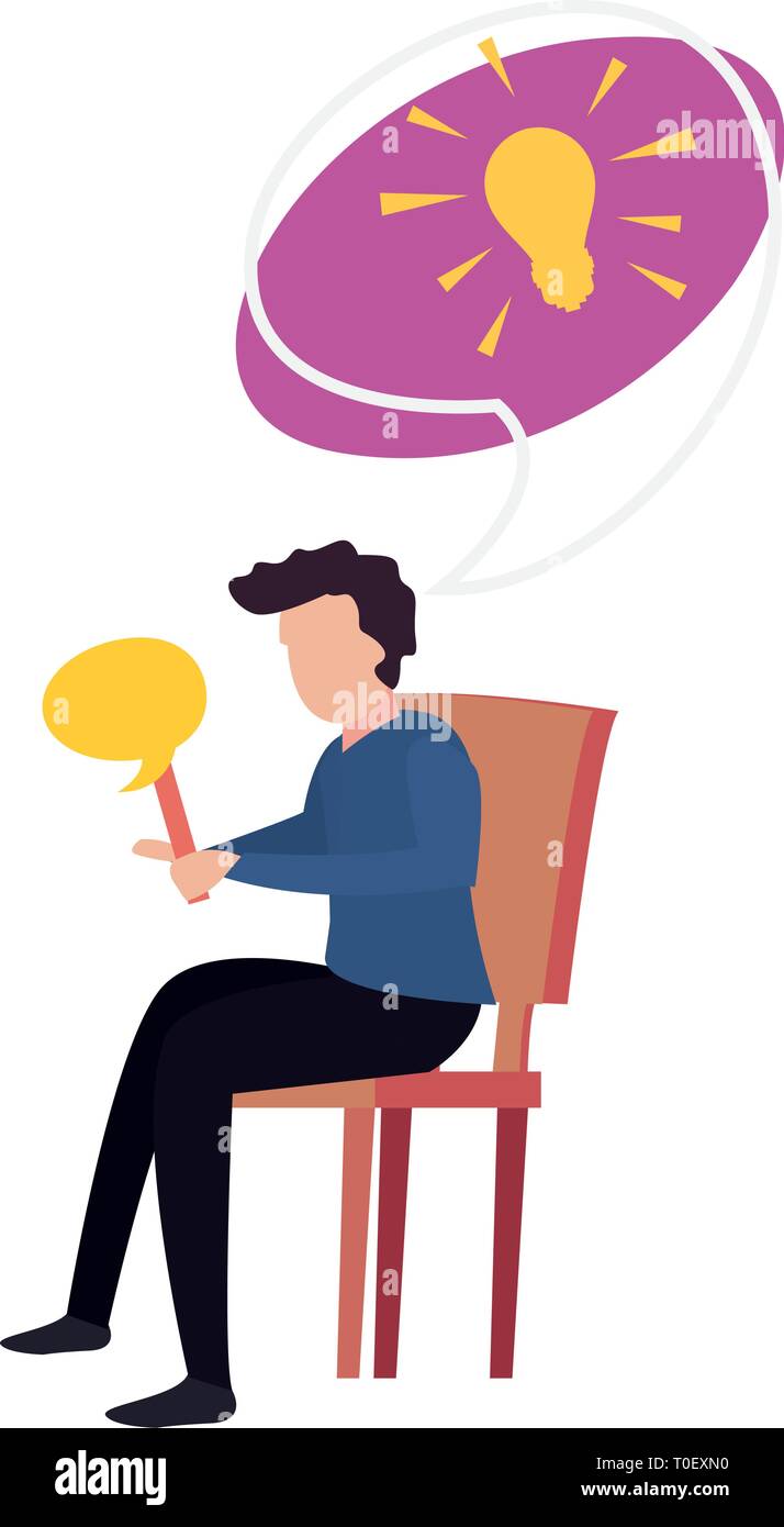 trivia night - man sitting creative speech bubble vector illustration ...