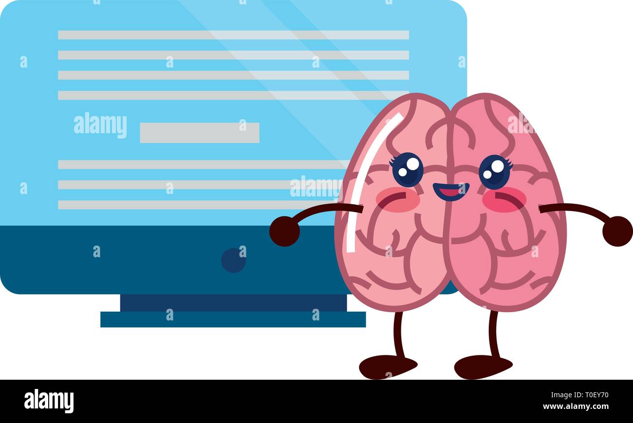 brain cartoon computer device creativity vector illustration Stock ...