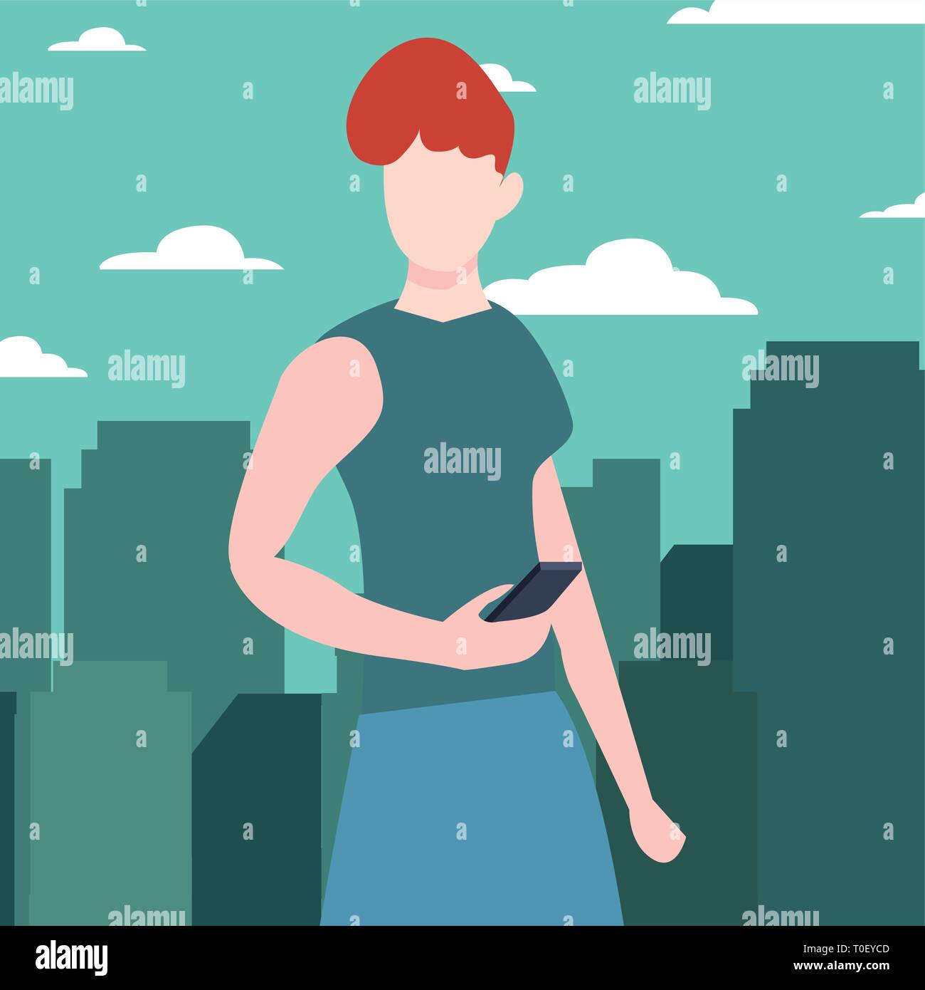 woman using mobile in the city street vector illustration Stock Vector ...