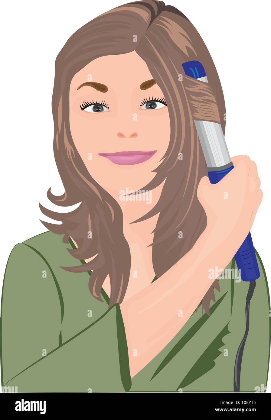 A girl curl her hair vector illustration Stock Vector Image & Art - Alamy