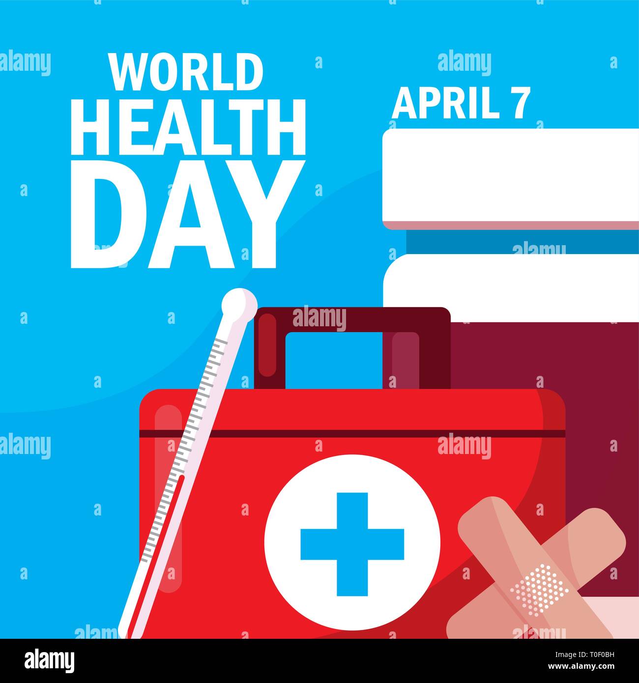 world health day card with first aid kit vector illustration design ...