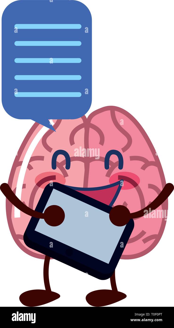 brain cartoon tablet mobile speech bubble creativity vector ...