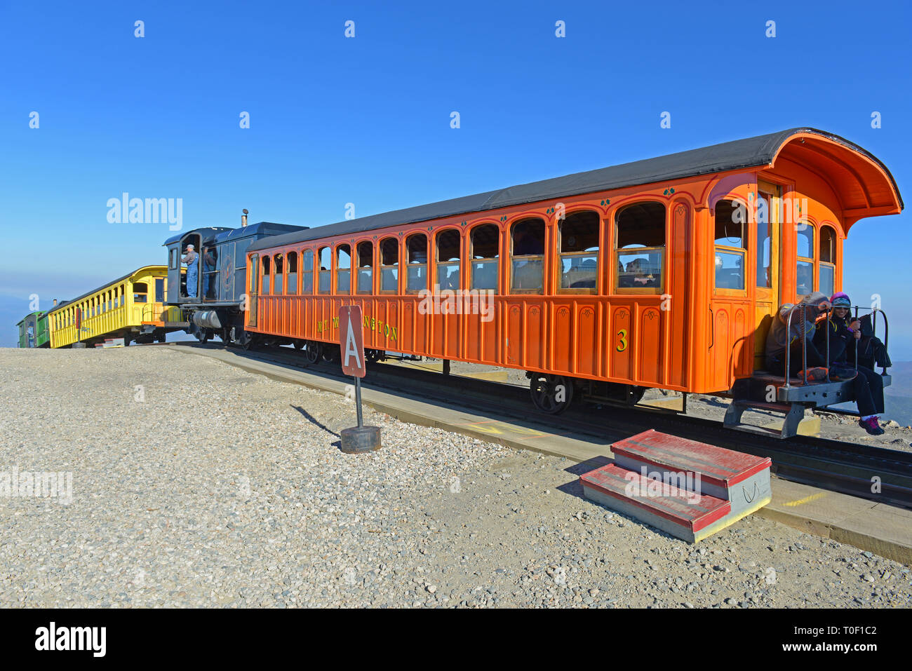 Mount Washington Cog Railroad at the top of Mount Washington in White ...