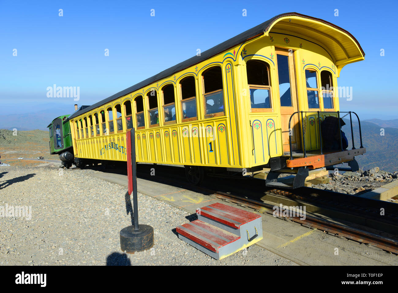 Mount Washington Cog Railroad at the top of Mount Washington in White ...