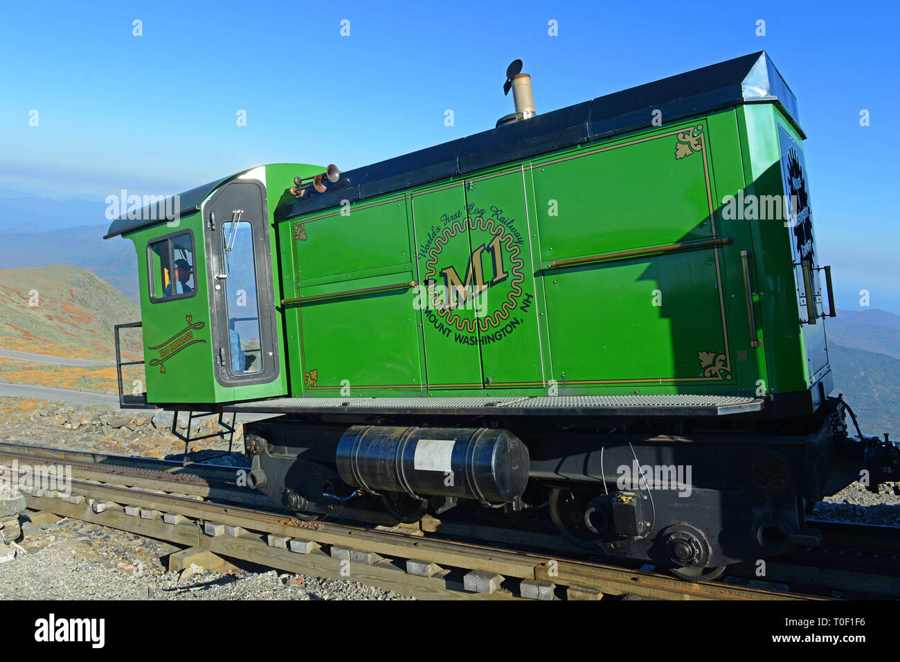 Mount Washington Cog Railroad at the top of Mount Washington in White ...