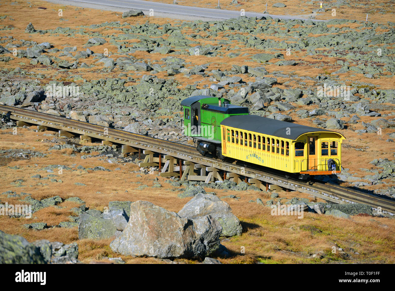 Mount Washington Cog Railroad at the top of Mount Washington in White ...