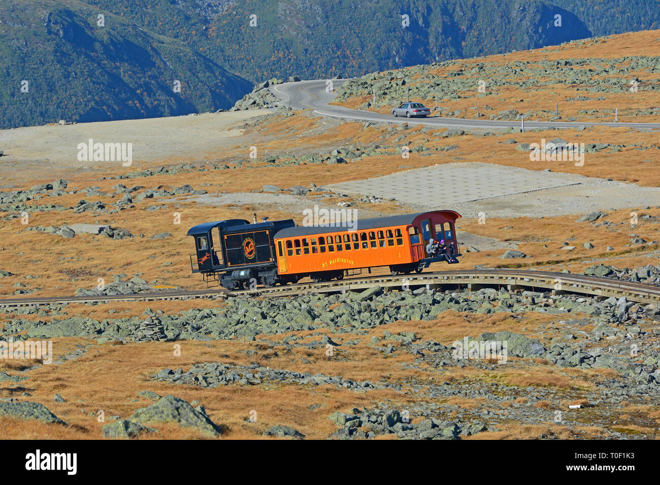 Mount Washington Cog Railroad at the top of Mount Washington in White ...