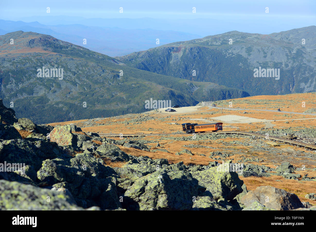Mount Washington Cog Railroad at the top of Mount Washington in White ...
