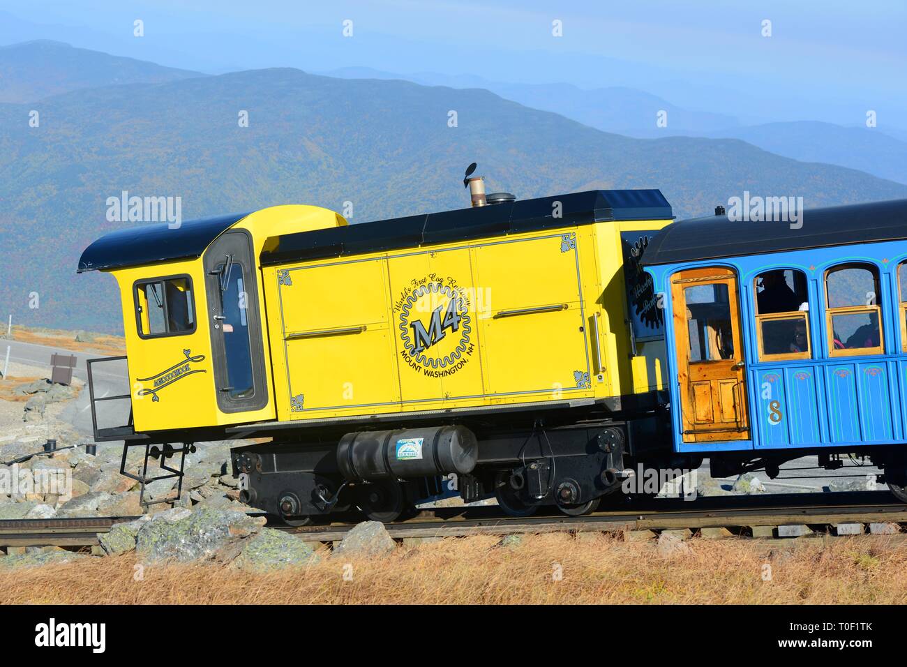 Mount Washington Cog Railroad at the top of Mount Washington in White ...