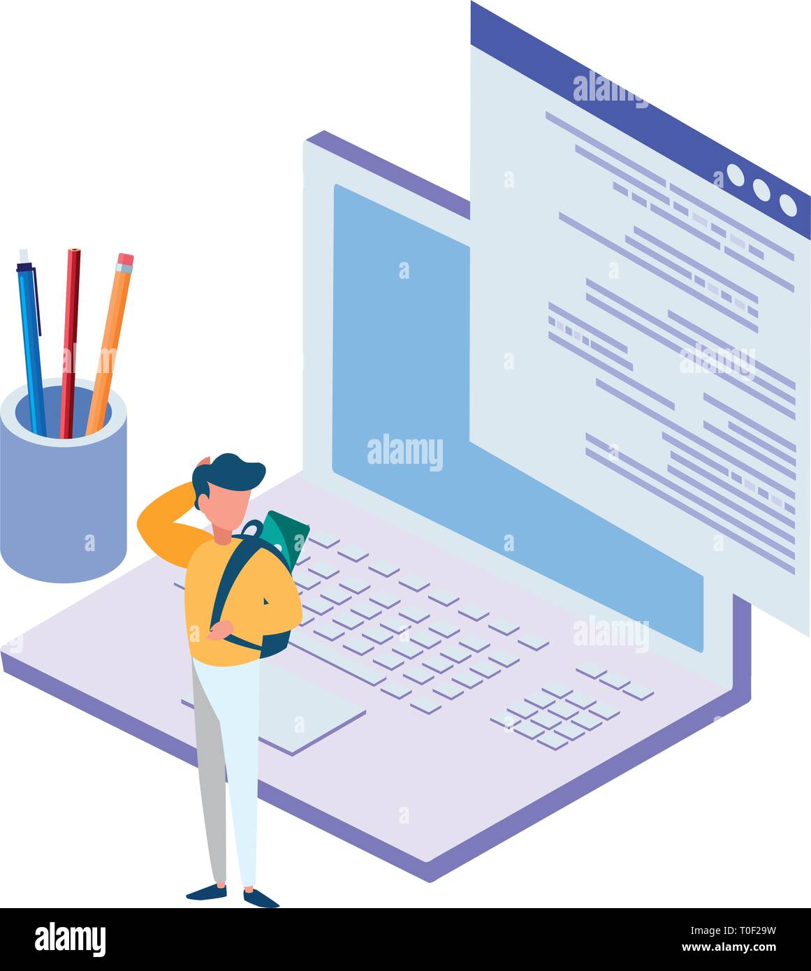 laptop computer with minipeople workers vector illustration design ...