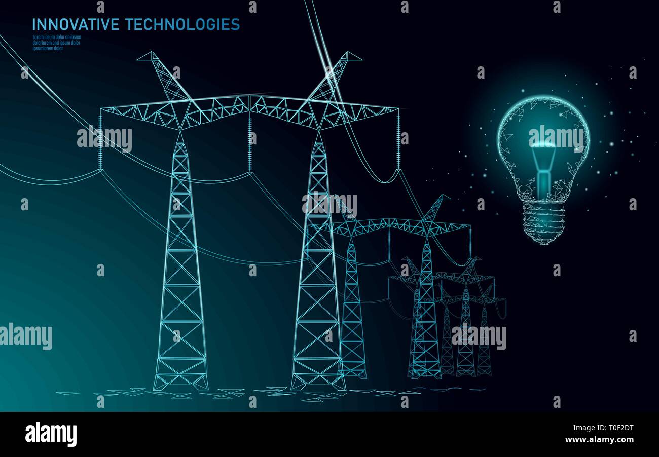Low poly high voltage power line idea bulb. Electricity supply industry ...