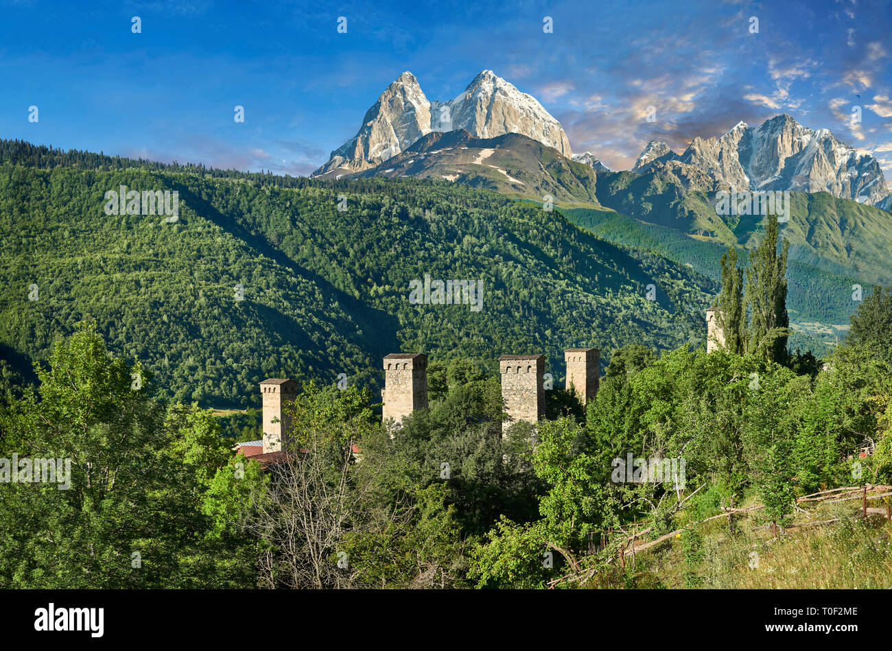 Stone medieval Svaneti tower houses of soli village, Upper Svaneti ...