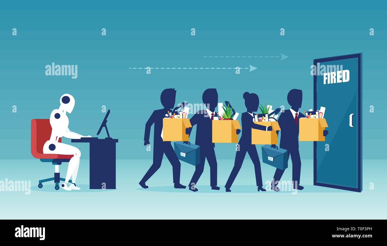 Humans vs Robot and job market insecurity concept. Vector of a robot ...