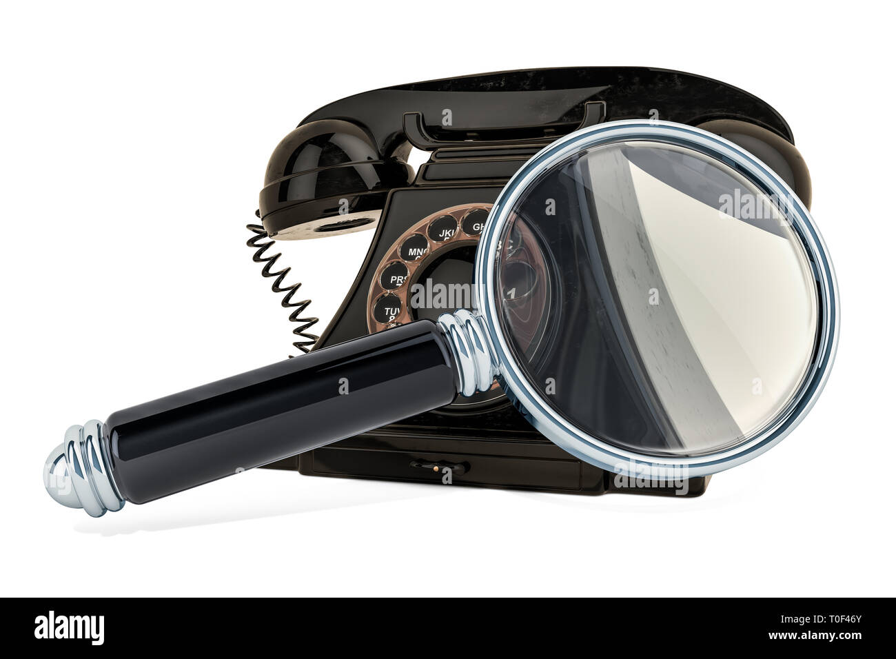 Phone with magnifying glass. 3D rendering isolated on white background ...