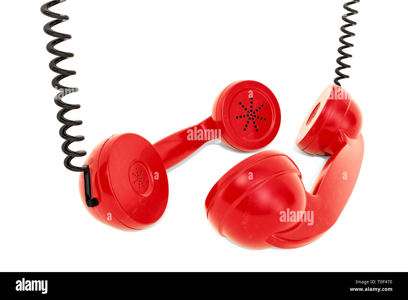 Two red phone handsets, talking concept. 3D rendering isolated on white ...