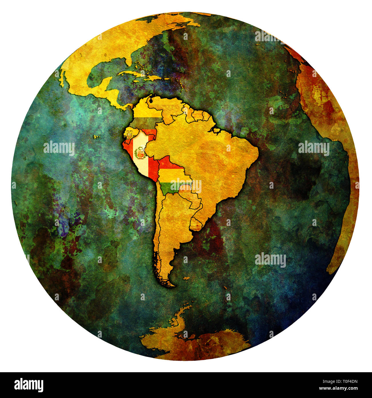 flags of member countries of Andean Community on political map of globe ...