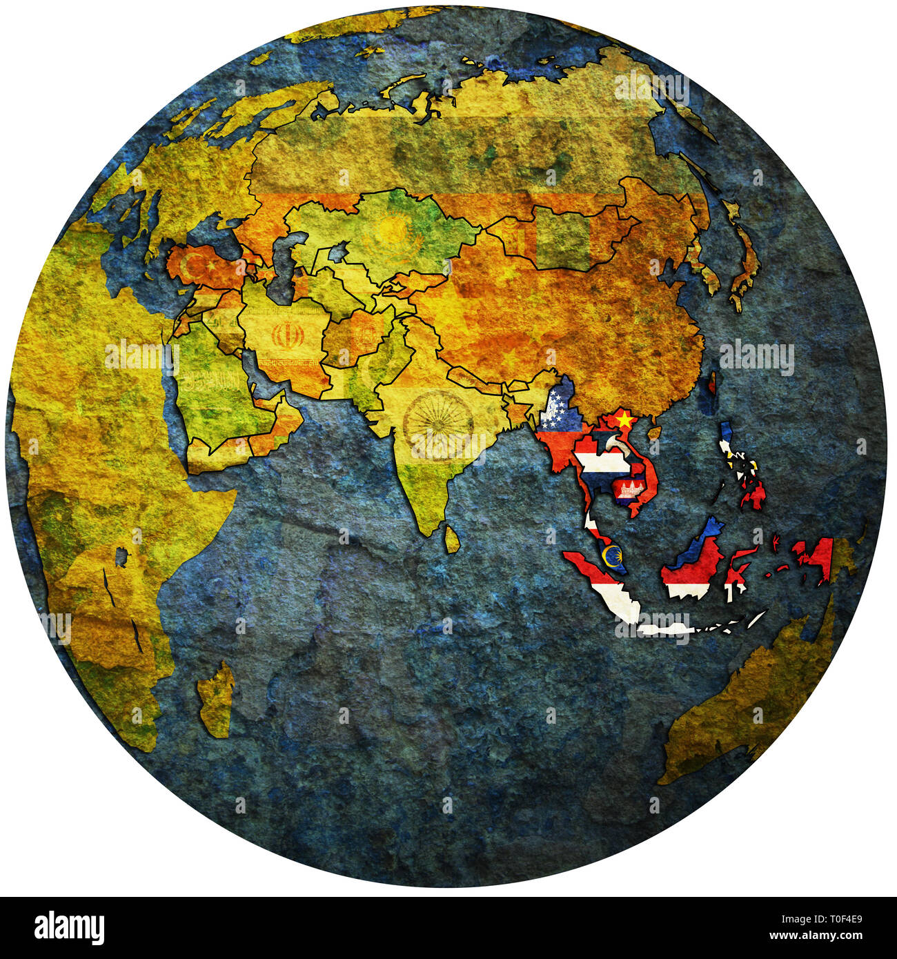 ASEAN member countries with territories and flags on political map of ...