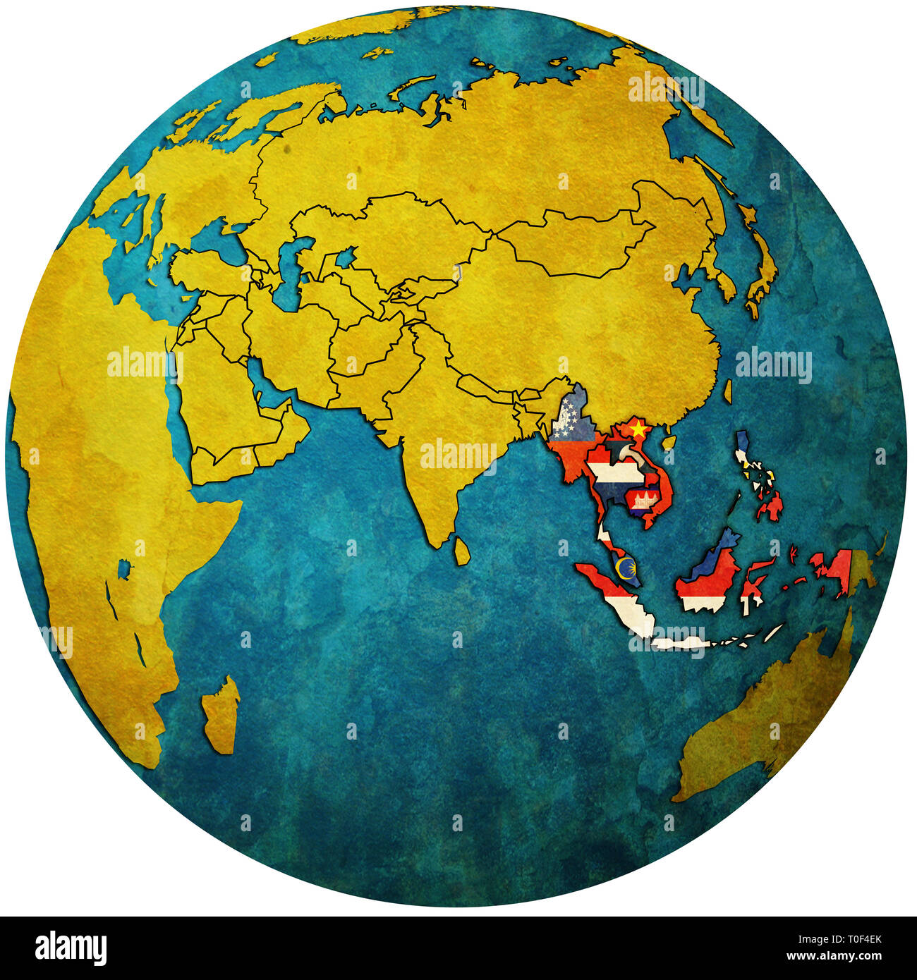 ASEAN member countries with territories and flags on political map of ...
